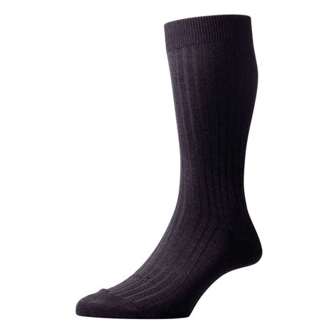 Pantherella Mens Danvers Rib Cotton Lisle Socks Dark Grey Mix Us
