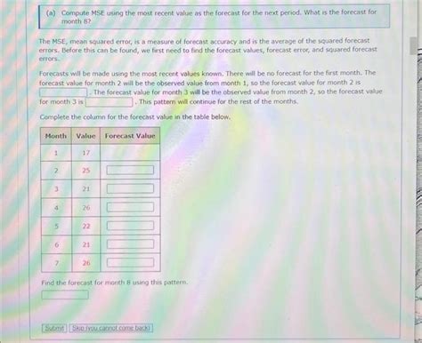 Solved A Compute Mse Using The Most Recent Value As The