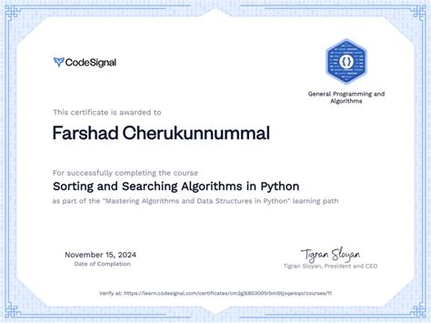 Farshad Cherukunnummal On Linkedin Course Certificate For Sorting And