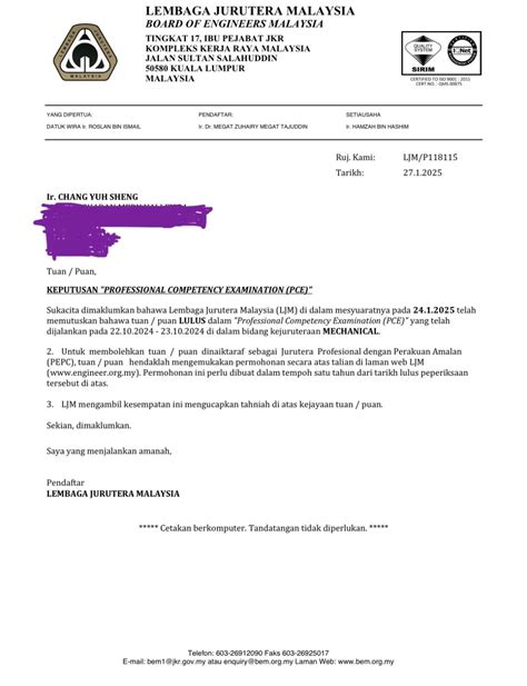 It Is Truly An Honor To Have Obtained The Bem Pepc Board Of Engineers