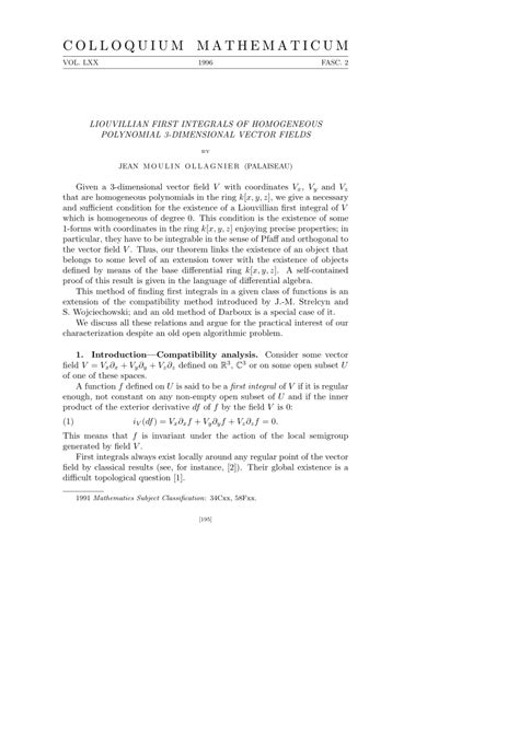 Pdf Liouvillian First Integrals Of Homogeneous Polynomial 3 Dimensional Vector Fields