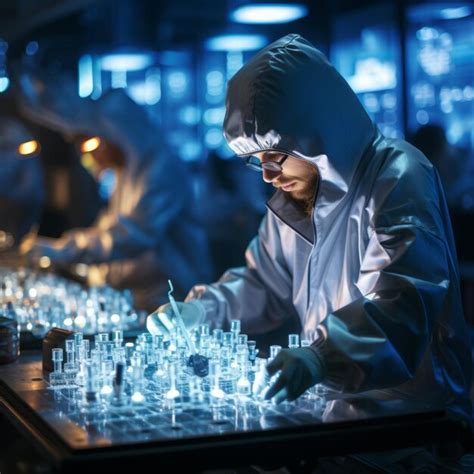 Premium Ai Image A Masked Lab Worker Carefully Observes Test Tubes