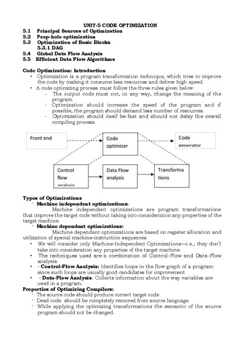Unit 5 Nil Unit 5 Code Optimization 5 Principal Sources Of