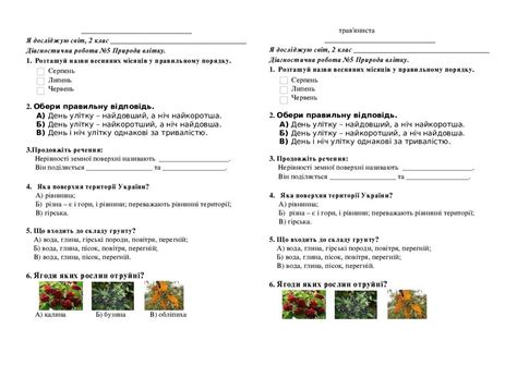 Діагностична робота з теми Природа влітку ЯДС 2 клас Інші методичні матеріали Я