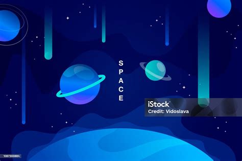추상적인 형태와 행성 블루 수평 공간 배경 떨어지는 소행성 웹 디자인입니다 벡터 일러스트 레이 션 여행 개념에 대한 스톡 벡터 아트 및 기타 이미지 Istock