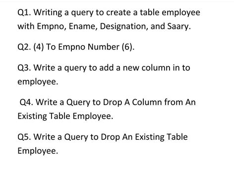 Solved Q1 Writing A Query To Create A Table Employee With