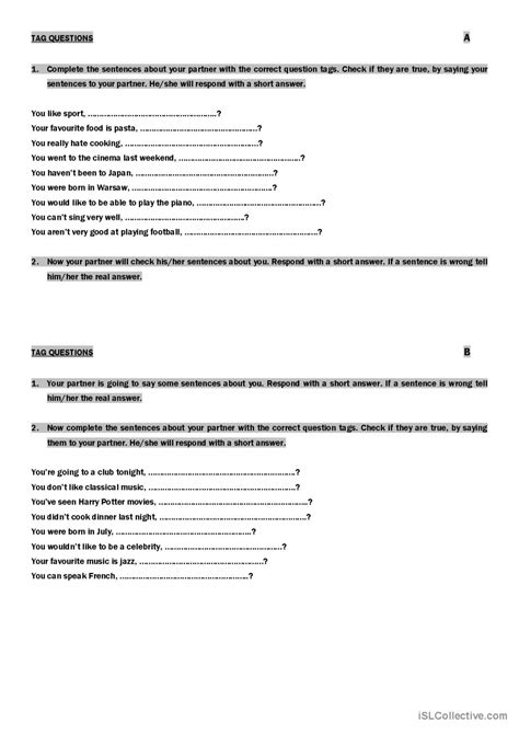 Echo And Tag Questions English Esl Worksheets Pdf And Doc
