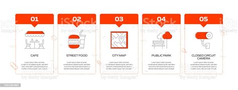 도시 생활 관련 프로세스 인포그래픽 템플릿 프로세스 타임라인 차트 선형 아이콘이 있는 워크플로 레이아웃 0명에 대한 스톡 벡터