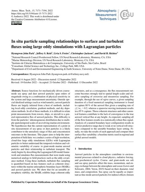 Pdf In Situ Particle Sampling Relationships To Surface And Turbulent Fluxes Using Large Eddy
