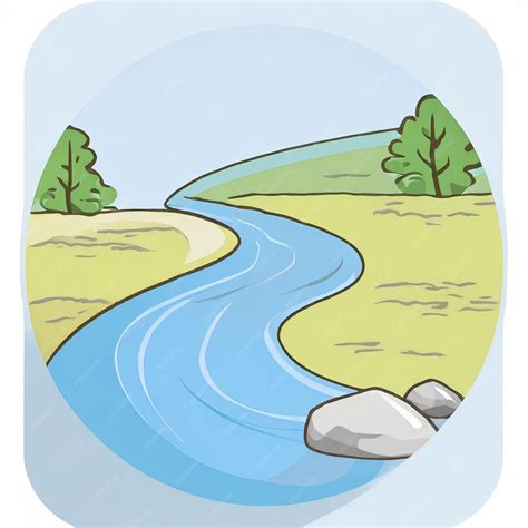 A Cartoon Drawing Of A River With A River Running Through It Premium