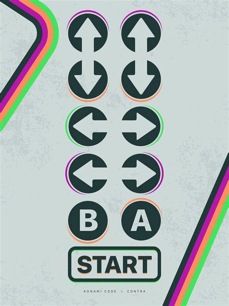 Konami Code Poster Contra Code Art Gaming Room Wall Decor Etsy