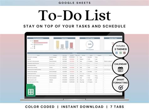 To Do List Spreadsheet Task Tracker Task Management Google Sheets Template W Calendar Etsy
