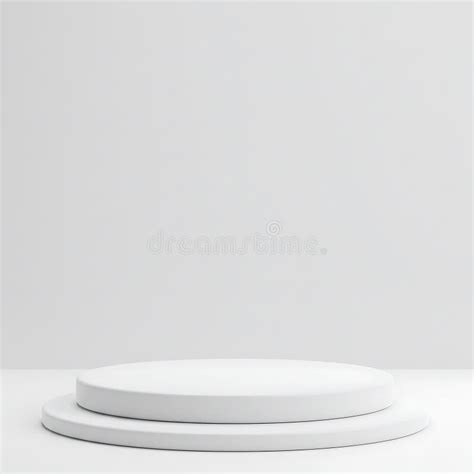 Two Circular White Platforms Stacked On Each Other Set Against A Plain Grey Stock Illustration