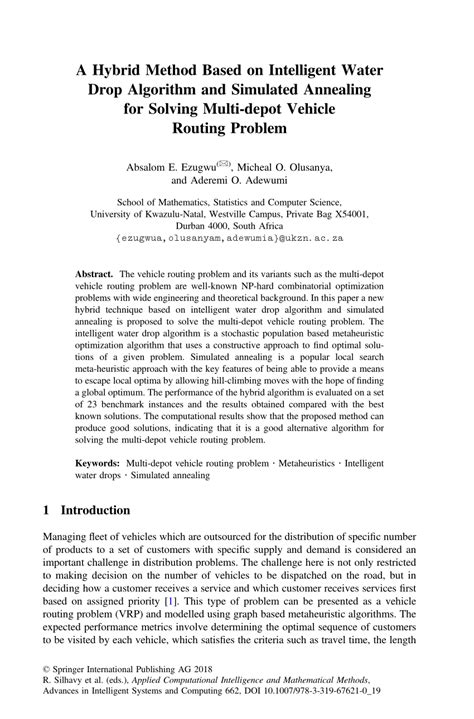 Pdf A Hybrid Method Based On Intelligent Water Drop Algorithm And