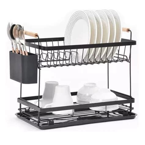 Secaplatos Escurridor Loza 2 Niveles En Aluminio Inoxidable Negro