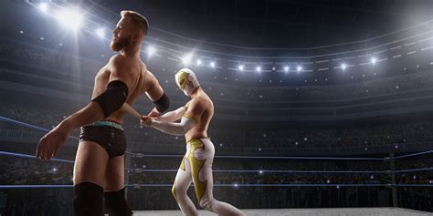 레슬링 쇼 밝은 스포츠 옷에서 두 선수와 링에서 싸움 얼굴 마스크 레슬링 격투기에 대한 스톡 사진 및 기타 이미지 레슬링