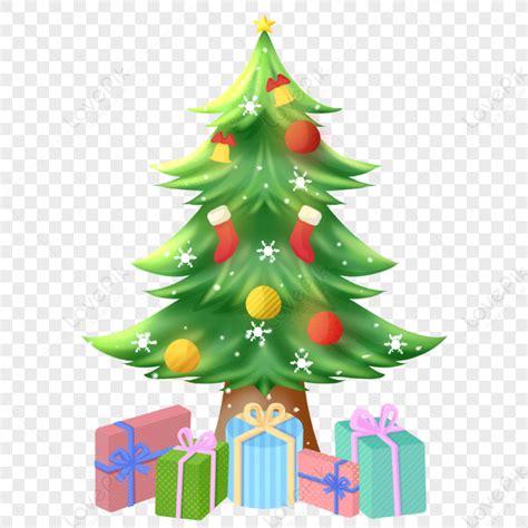 크리스마스 트리 만화 선물 상자빨간 양말나무양말 Png 일러스트 무료 다운로드 Lovepik