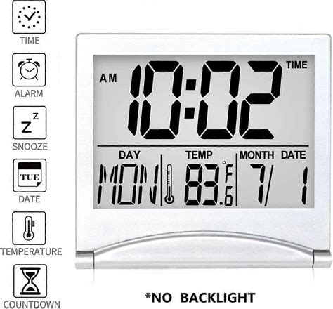 Digital Travel Alarm Clock Foldable Calendar And Temperature And Timer Lcd Clock With Snooze Mode