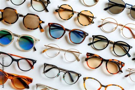Photo Of Glasses And Sunglasses On A White Background In A Flat Lay