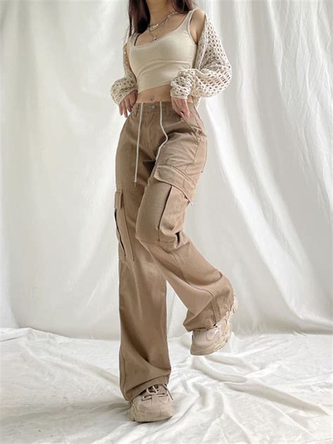 Clacive Casual Cargo Pants High Waist Vintage Khaki Loose Streetwear ...