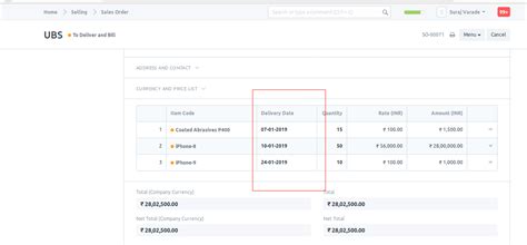 Item Wise Delivery Date In Sales Invoice Table From Delivery Date Of Sales Order Item Table