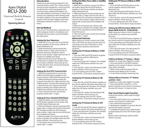 Buy Download Apex RCU200 APEXOM Universal Remote Control Universal Remote Control