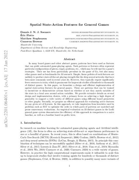 Pdf Spatial State Action Features For General Games