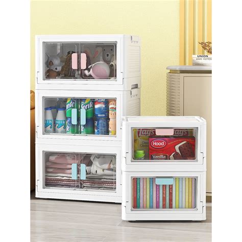 Foldable Storage Box Two Doors Stackable With Lid With Rollers Multipurpose Big Storage Box 54L