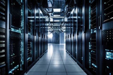 Data Center Filled With Racks Of Servers And Cables Humming With Activity Stock Illustration