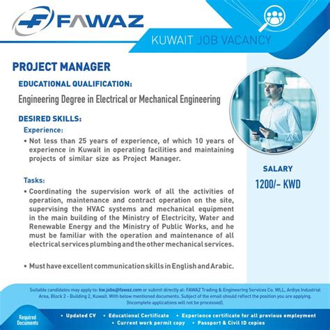 Fawaz Kuwait Jobvacancy Vacancyjob Projectmanager Engineering Facilitymaintenance