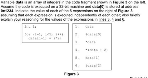 Solved Variable Data Is An Array Of Integers In The Code Fragment