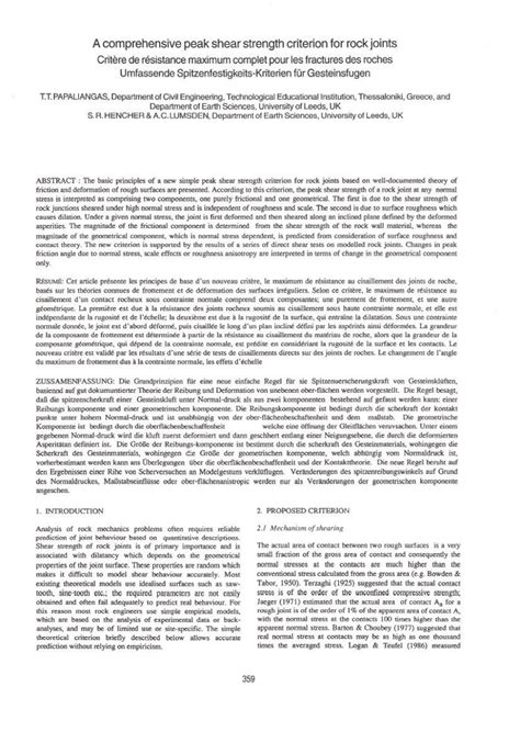 Pdf A Comprehensive Peak Shear Strength Criterion For Rock Joints