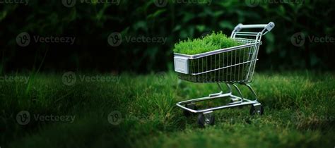 Ai Generated Generative Ai Shopping Cart On Grass And Moss Background Environment Concept