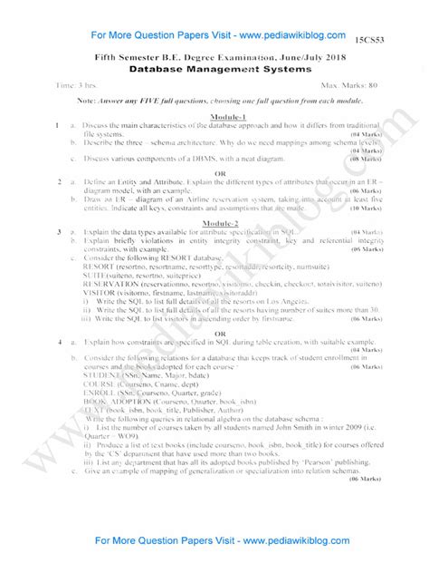Database Management Systems July 2018 2015 Scheme Pdf
