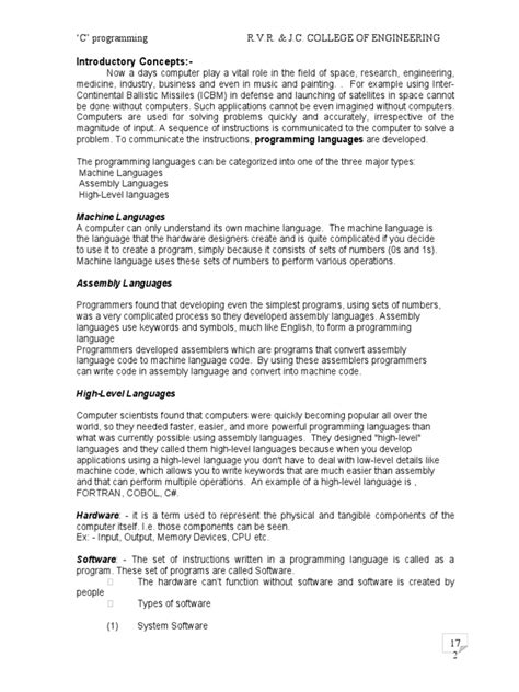 C Notes Pdf C Programming Language Software