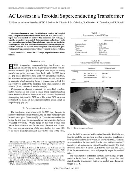 Pdf Ac Losses In A Toroidal Superconducting Transformer