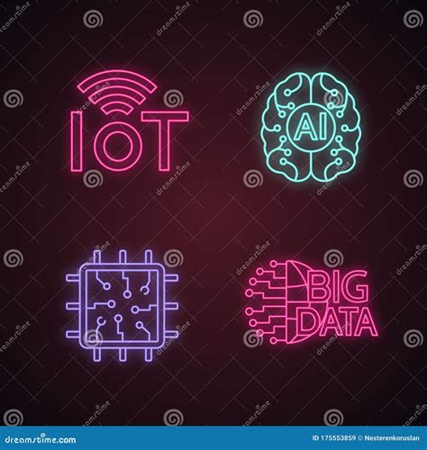 Artificial Intelligence Neon Light Icons Set Stock Vector Illustration Of Computing