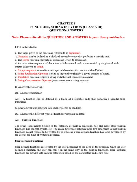 Functions And Strings In Python Viii Pdf