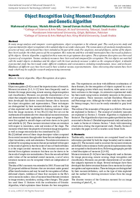 Pdf Object Recognition Using Moment Descriptors And Genetic Algorithm