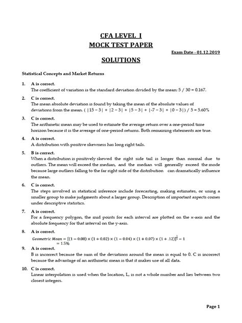 Cfa L 1 Mock Paper Solution 2024 Pdf Mean Normal Distribution