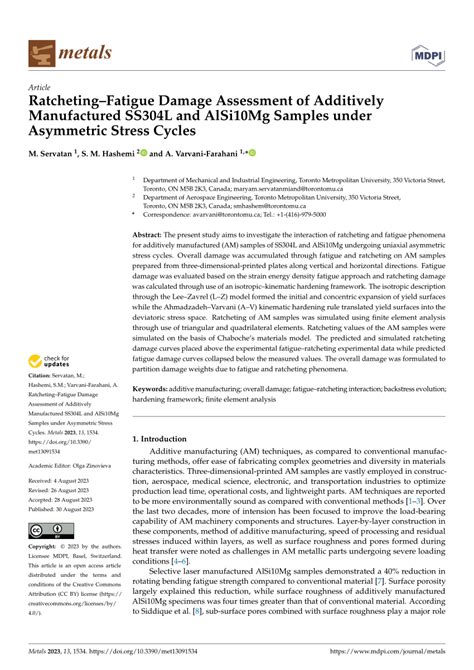 PDF RatchetingFatigue Damage Assessment Of Additively Manufactured SS304L And AlSi10Mg