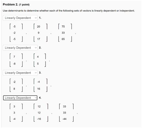 solved problem 2 1 point use determinants to determine