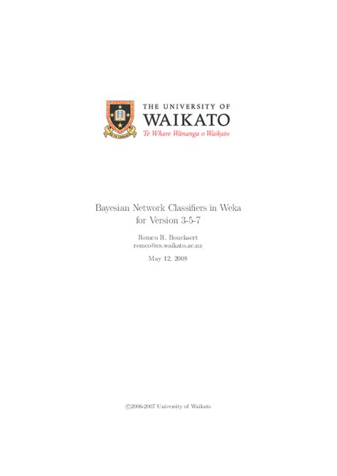 Pdf Bayesian Network Classifiers In Weka For Version 3 5 7