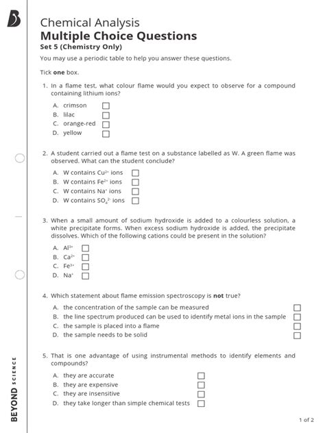 Chemical Analysis Multiple Choice Questions Set 5 Chemistry Only