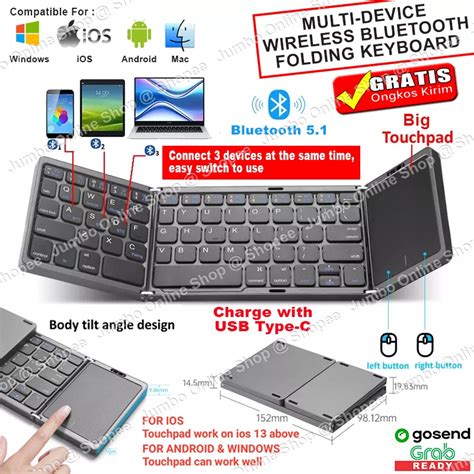 Jual Multi Device Wireless Bluetooth Foldable Keyboard With Touchpad Lipat 3 Keyboard Wireless