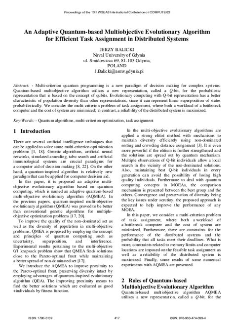 Pdf An Adaptive Quantum Based Multiobjective Evolutionary Algorithm