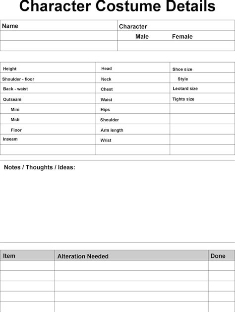 Costume Sewing Planning Worksheet Costume Designer For Theatre Play