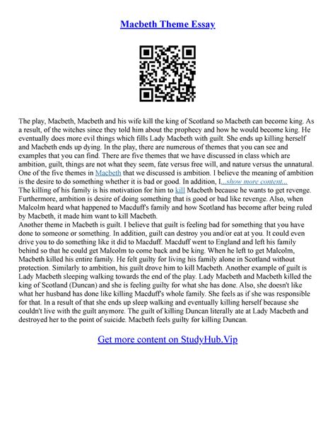 Macbeth Essay Examples Macbeth Theme Essay The Play Macbeth Macbeth And His Wife Kill The