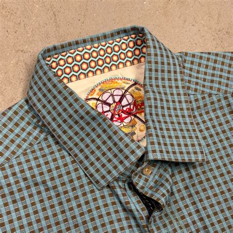 Robert Graham Dress Shirt Cotton Long Sleeve Check Lined Cuffs Blue