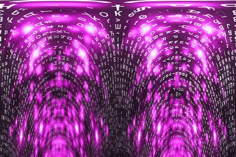 핑크 매트릭스 디지털 배경입니다 왜곡된 사이버 공간 개념 캐릭터가 아래로 떨어집니다 기호 스트림에서 행렬 가상 현실 디자인 복잡한 알고리즘 데이터 해킹 핑크 디지털 스파크